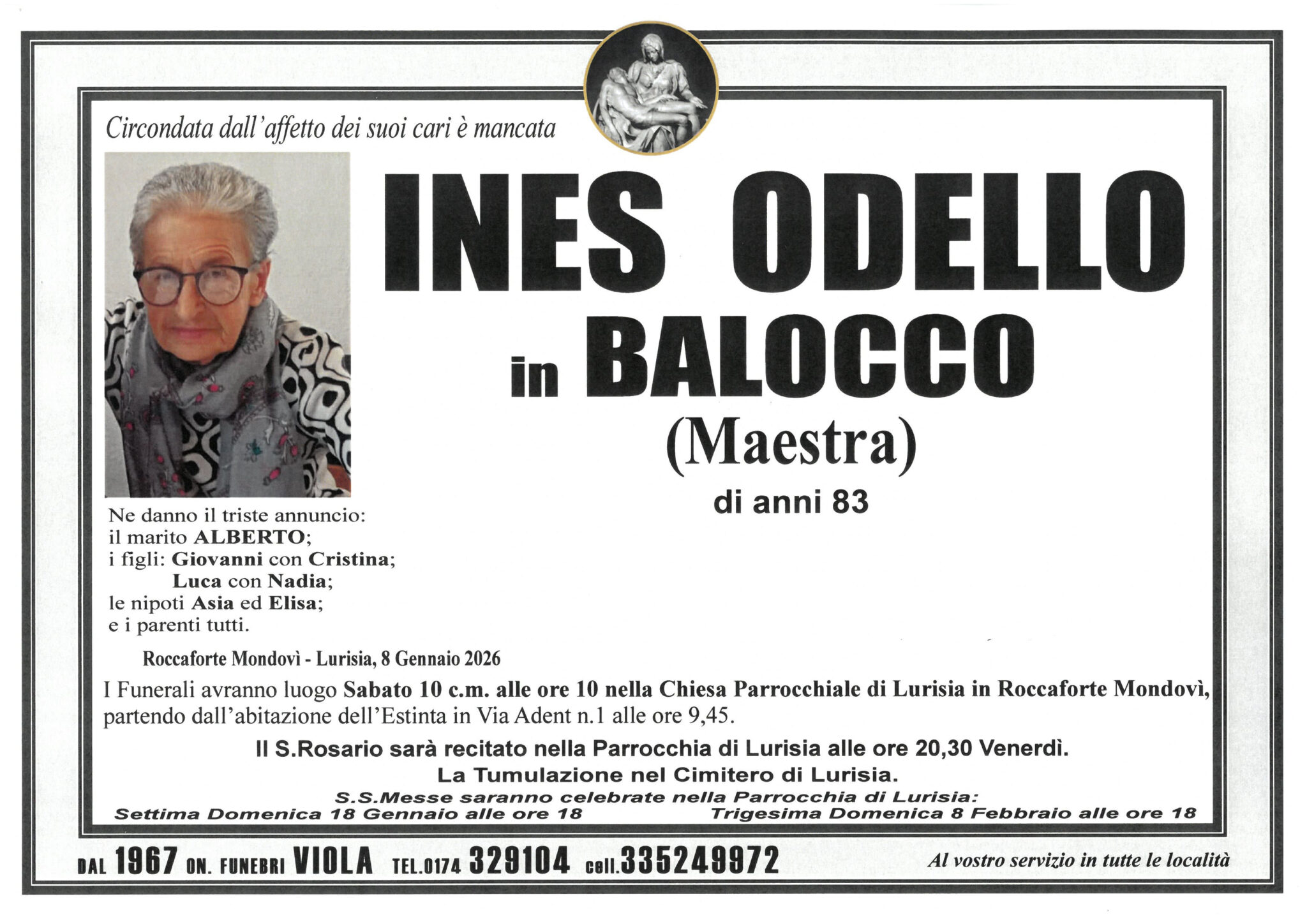 ODELLO INES - Onoranze funebri Viola a Mondovì Cuneo